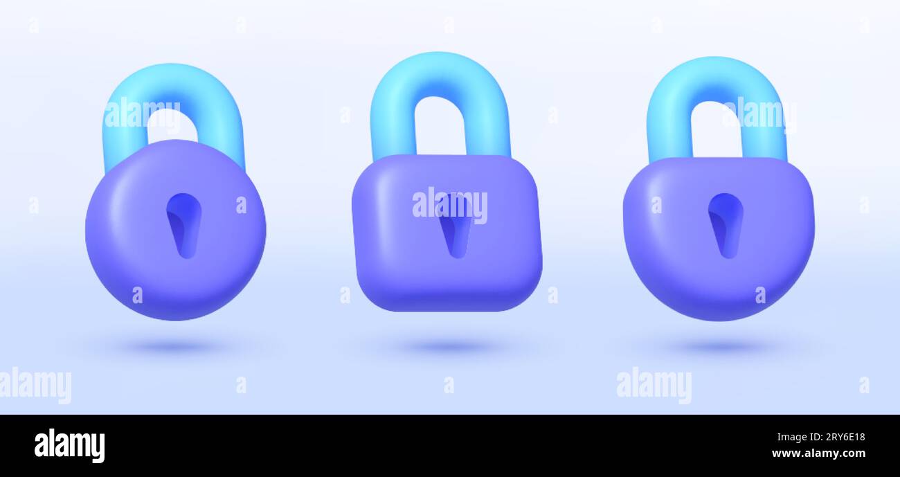 Cartoon lock set 3d for web design. Vector illustration Stock Vector ...