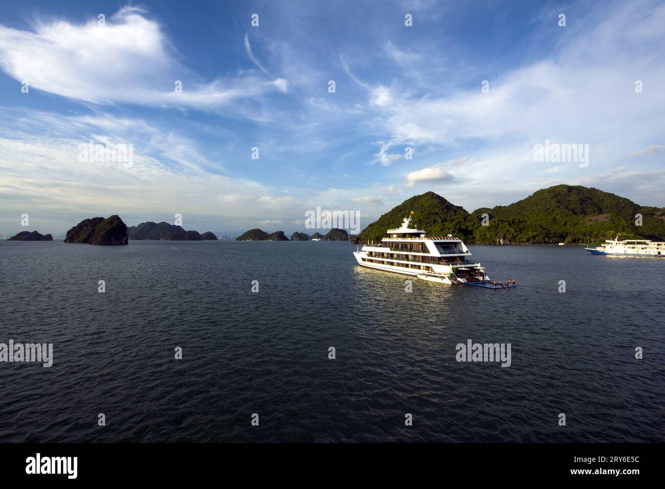 Tourist cruise among the limestone islets, Halong Bay, Vietnam Stock ...