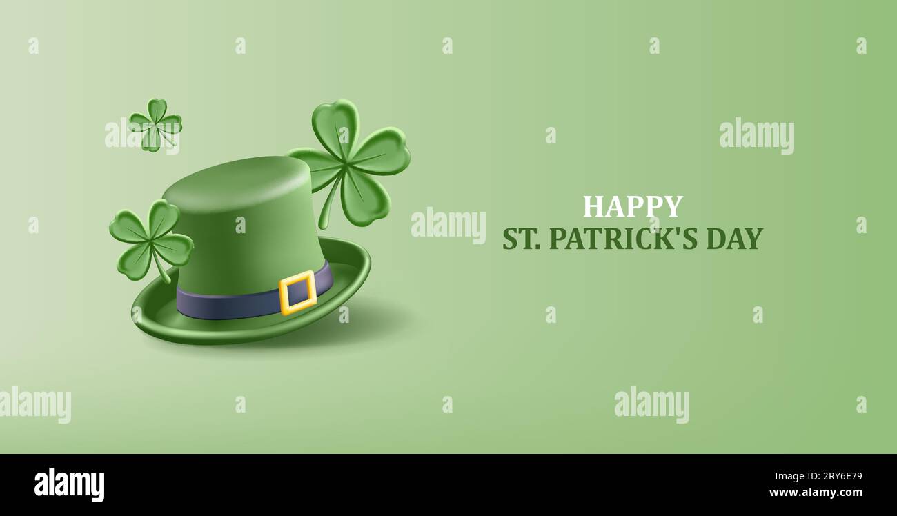 Saint Patrick's Day poster with clove leaves and green hat. Vector ...