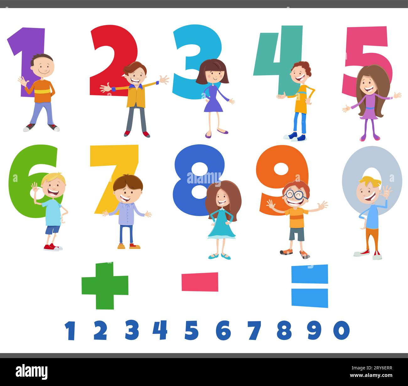 Cartoon illustration of educational numbers set from one to nine with ...