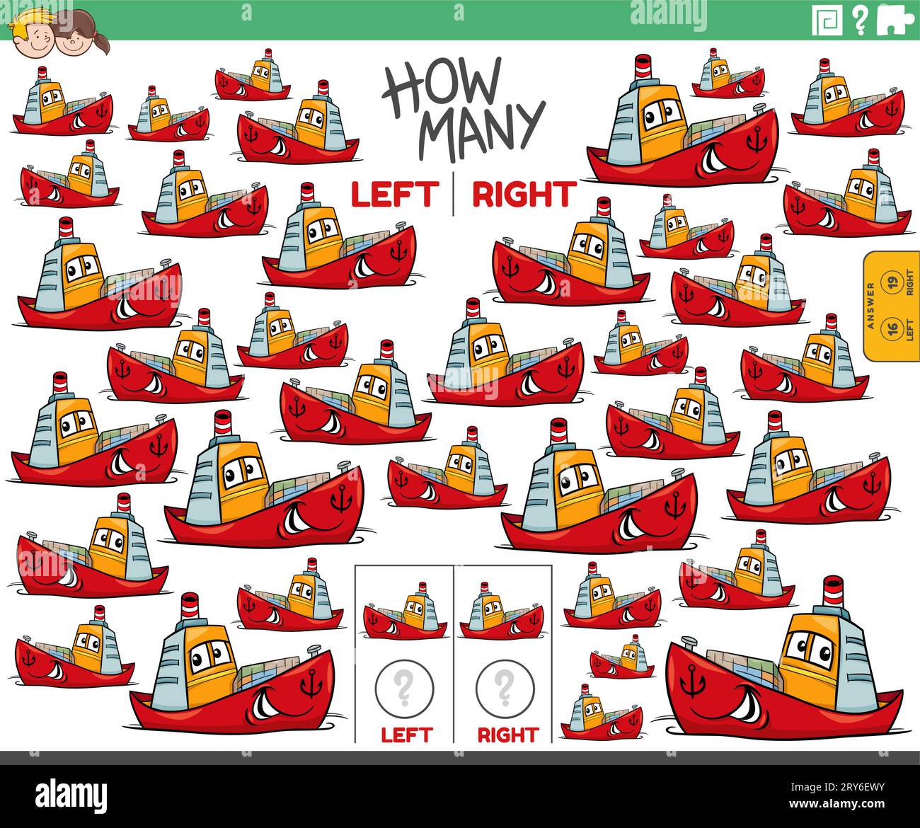 Cartoon illustration of educational activity of counting left and right ...