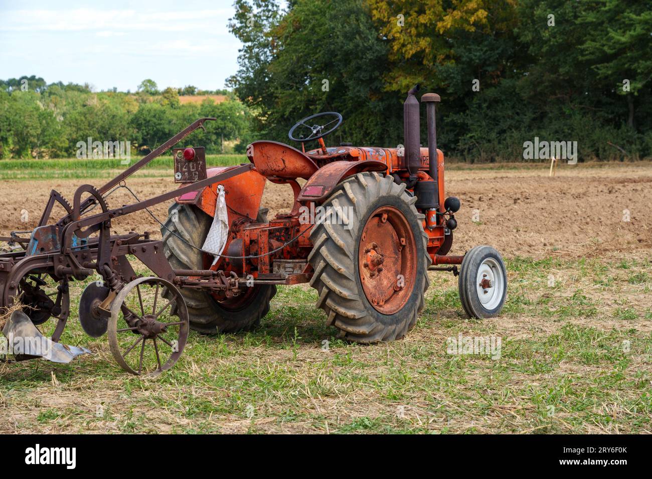 Vintage farming machinery on display at a harvest festival in France ...