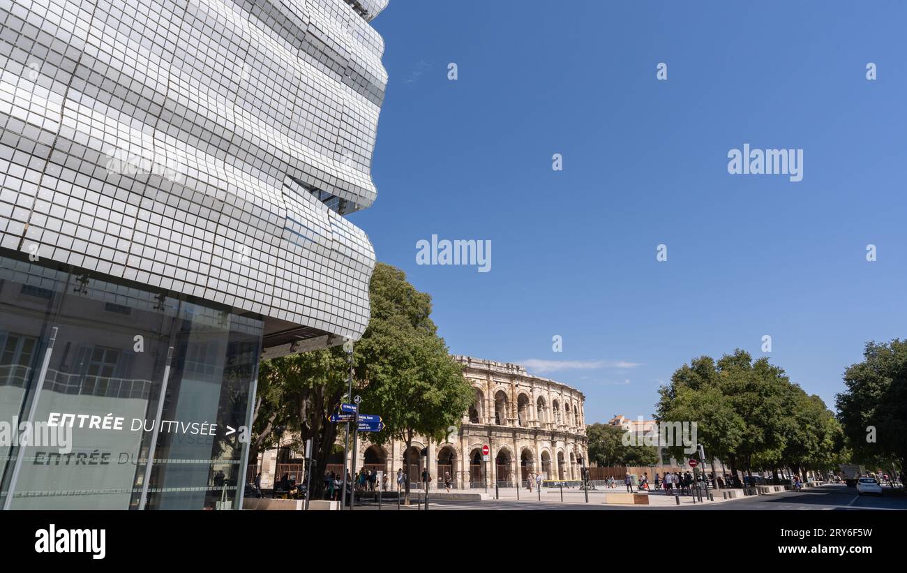 Nîmes, Gard, France - 08 17 2023 : View of Musée de la Romanité ...