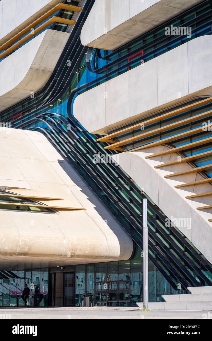 Montpellier, France - 09 28 2023 : Vertical detail view of the modern ...