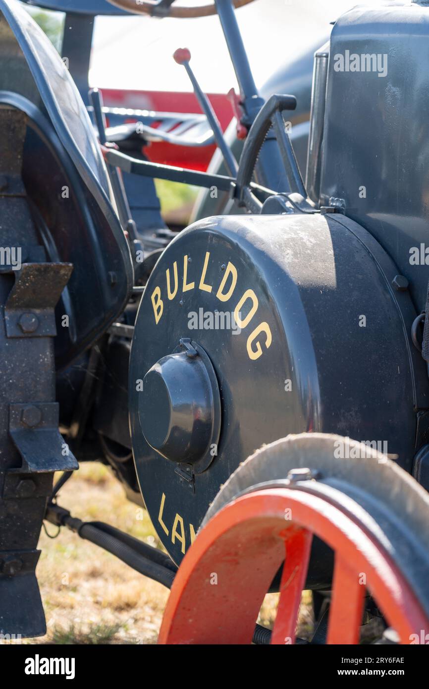 Vintage farming machinery on display at a harvest festival in France ...