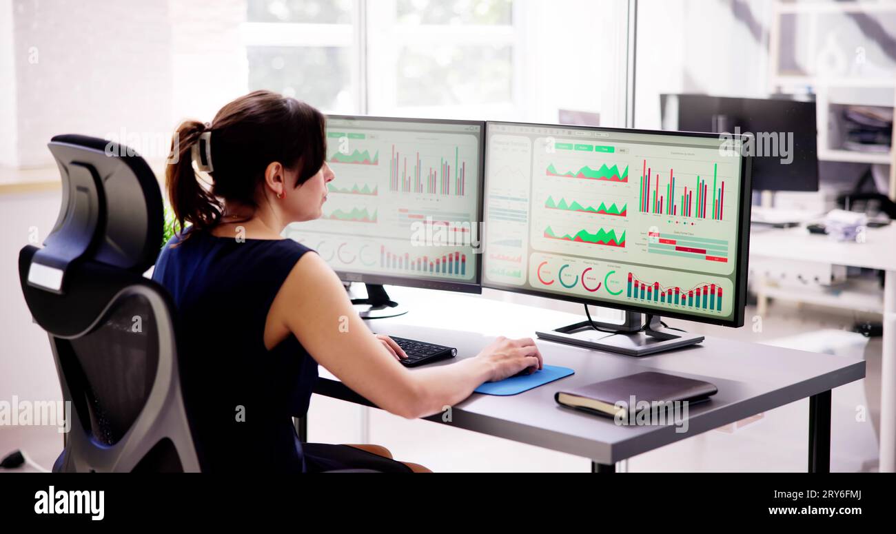 Financial Business Analytics Data Dashboard. Analyst Woman Stock Photo ...