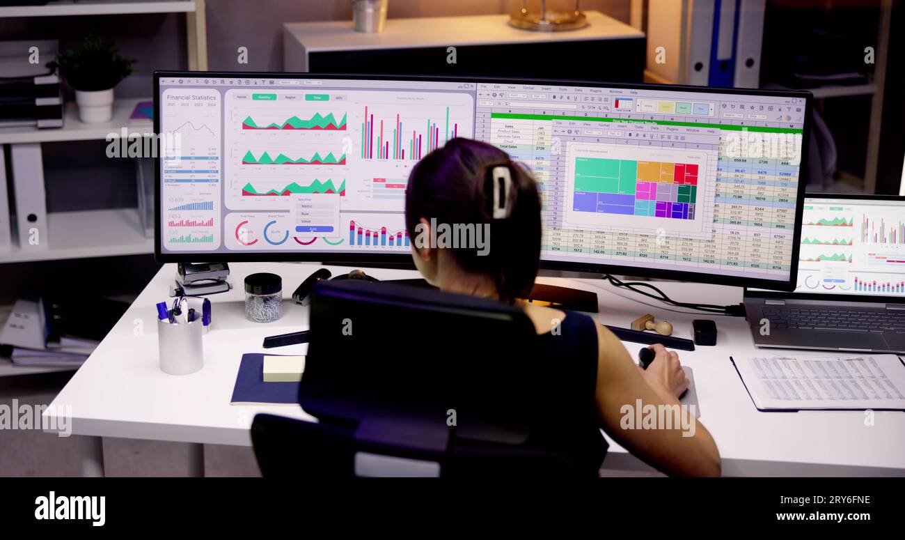 Analyst Woman Looking At Business Data Analytics Dashboard Stock Photo ...