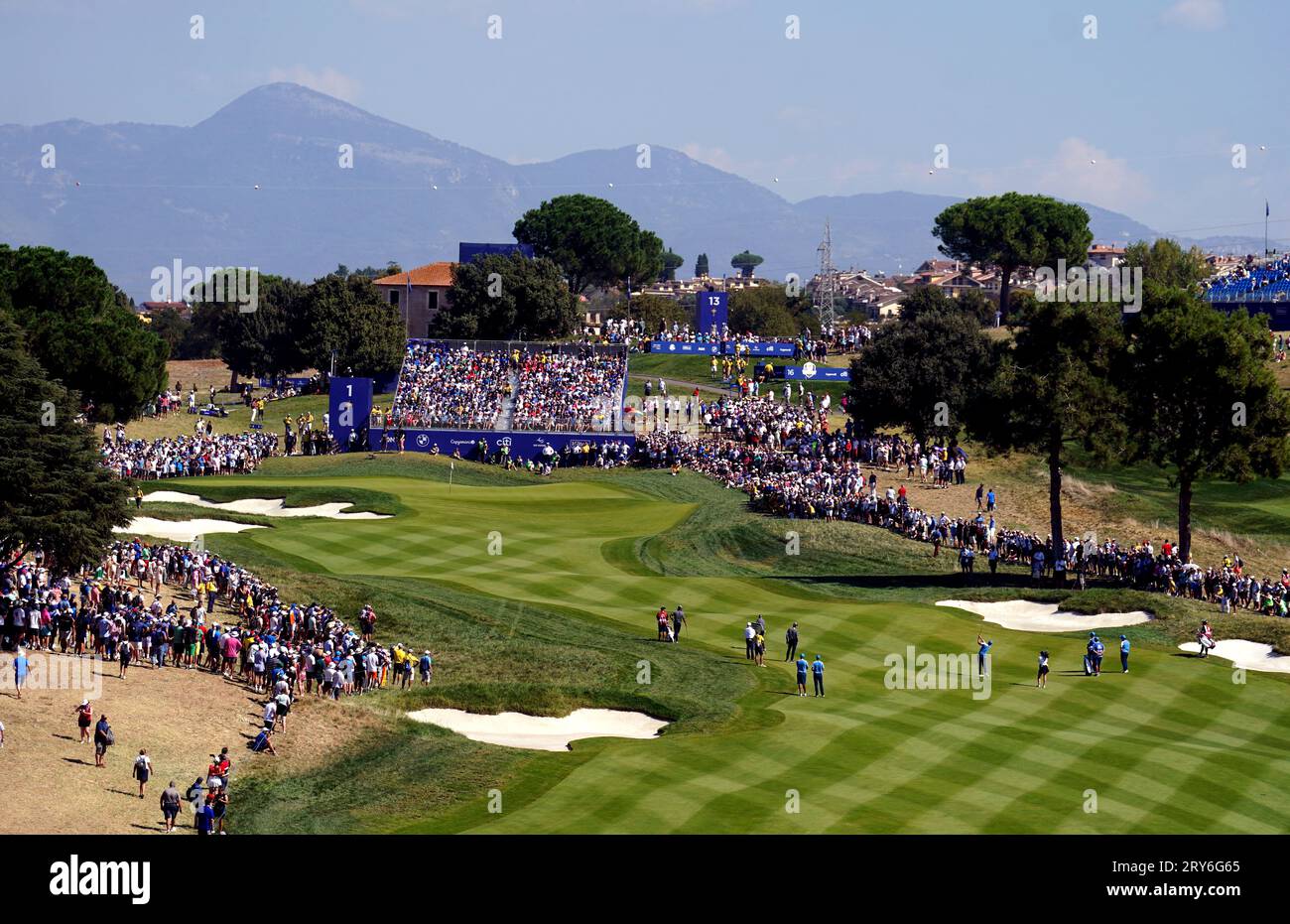 A general view of the 1st green during the fourballs on day one of the ...