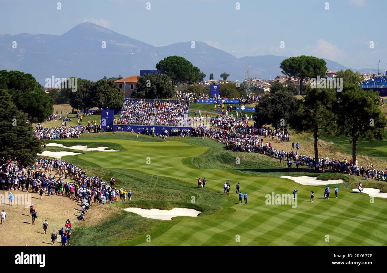 A general view of the 1st green during the fourballs on day one of the ...