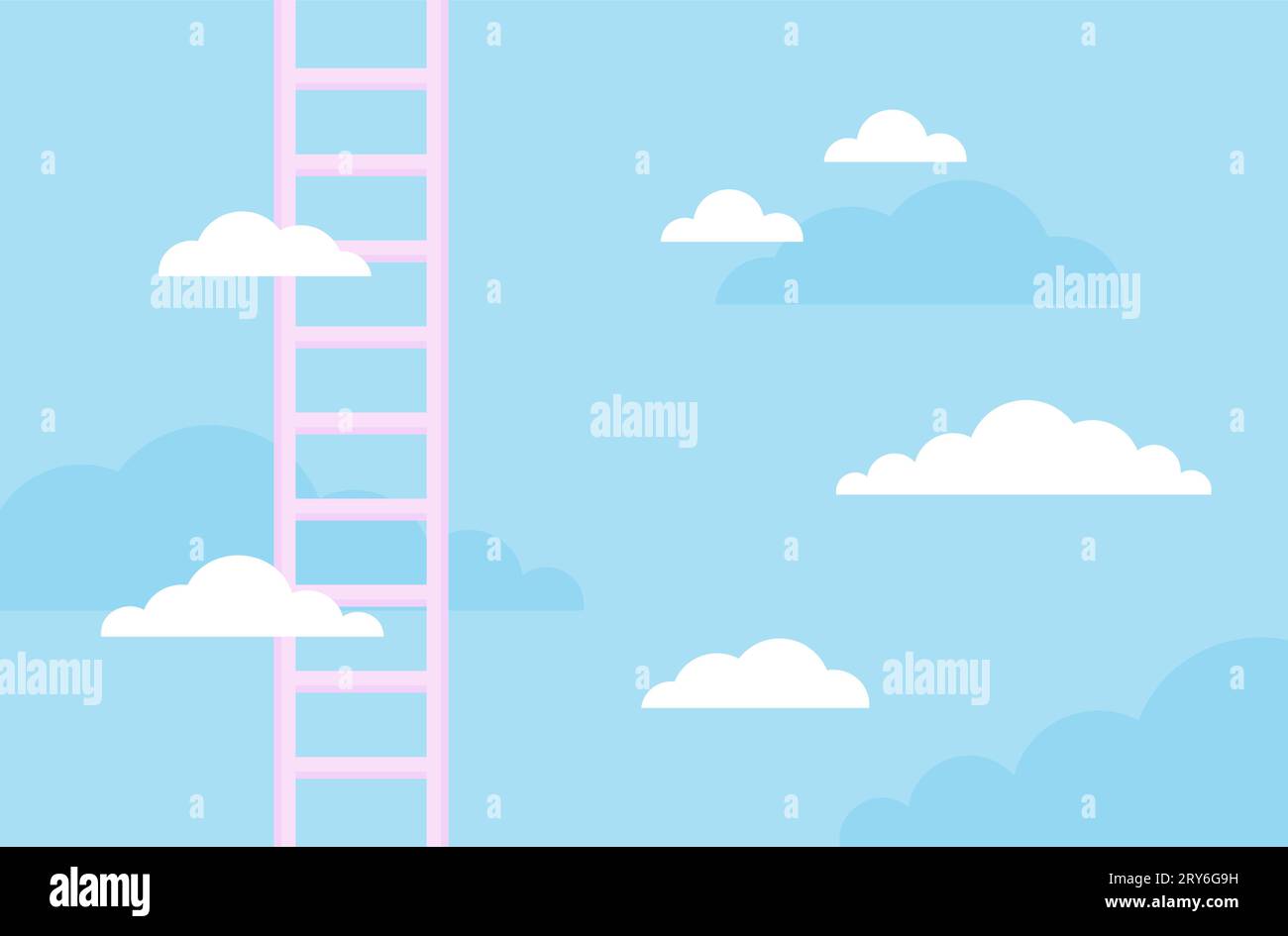 Pink ladder on blue cloudy sky background. Flat vector illustration ...