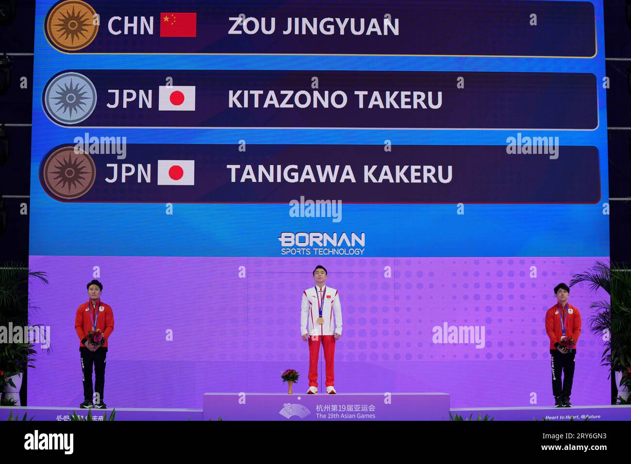 Gold medalist China's Jingyuan Zou, center, silver medalist Japan's ...