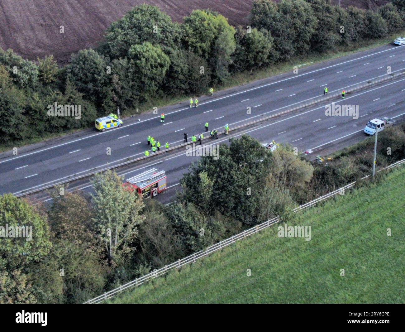Emergency services at the scene of a coach crash on the M53 motorway ...