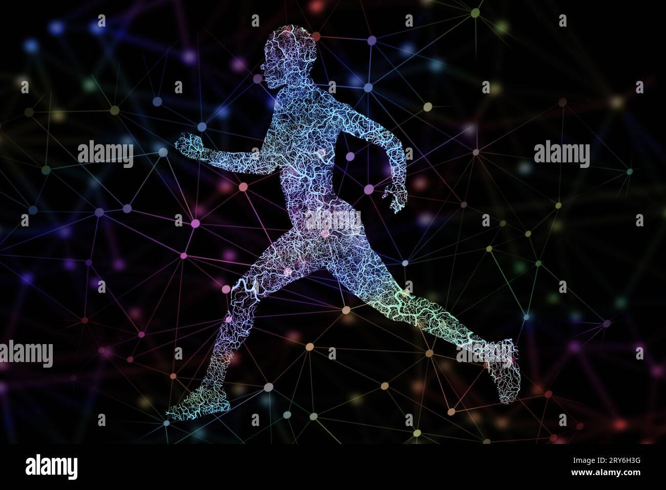 Graphics, illustration of man running and digital transformation ...