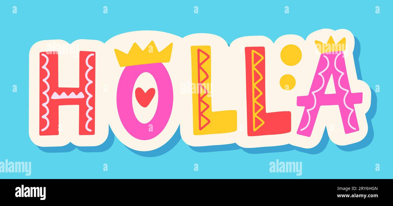 Holla Decorative Lettering Word Typography Sticker Stock Vector Image ...