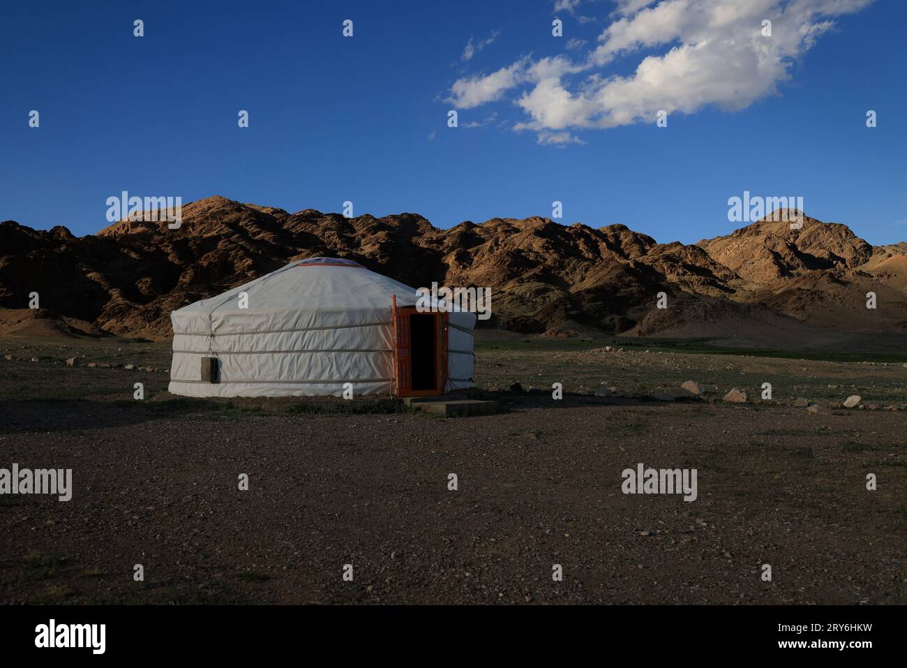 Traditional Mongolian Ger in at sunset Stock Photo - Alamy