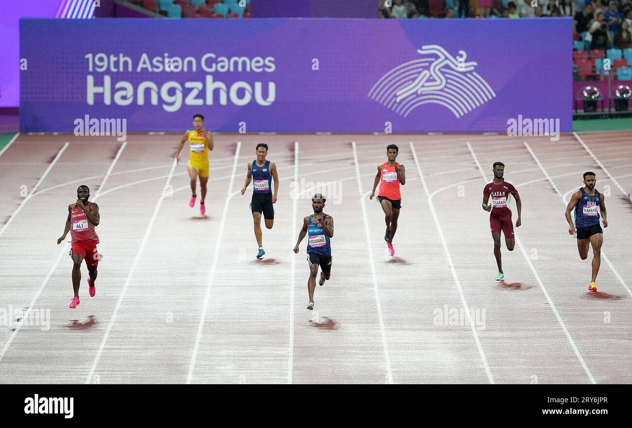 Hangzhou, China's Zhejiang Province. 29th Sep, 2023. Athletes compete ...