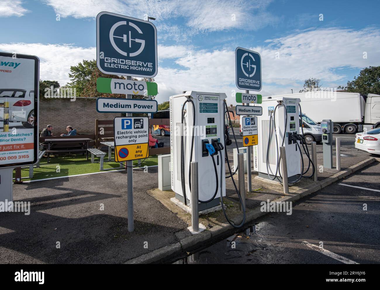 Moto EV charging points on M6 northbound at Southwaite, UK Stock Photo - Alamy