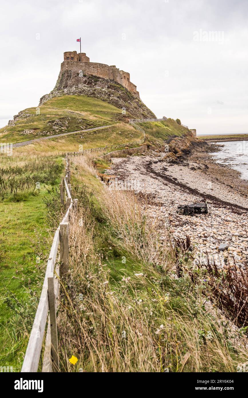 Lindisfarne Castle & shore, Holy Island, Northumberland Stock Photo - Alamy