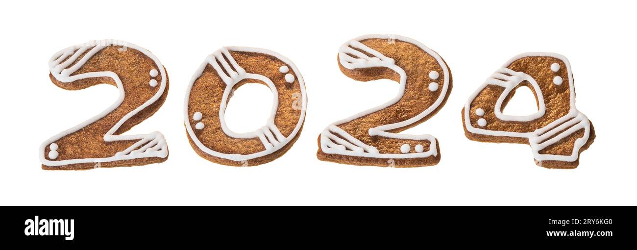 Closeup of gingerbread numerals for 2024 happy New year isolated on ...