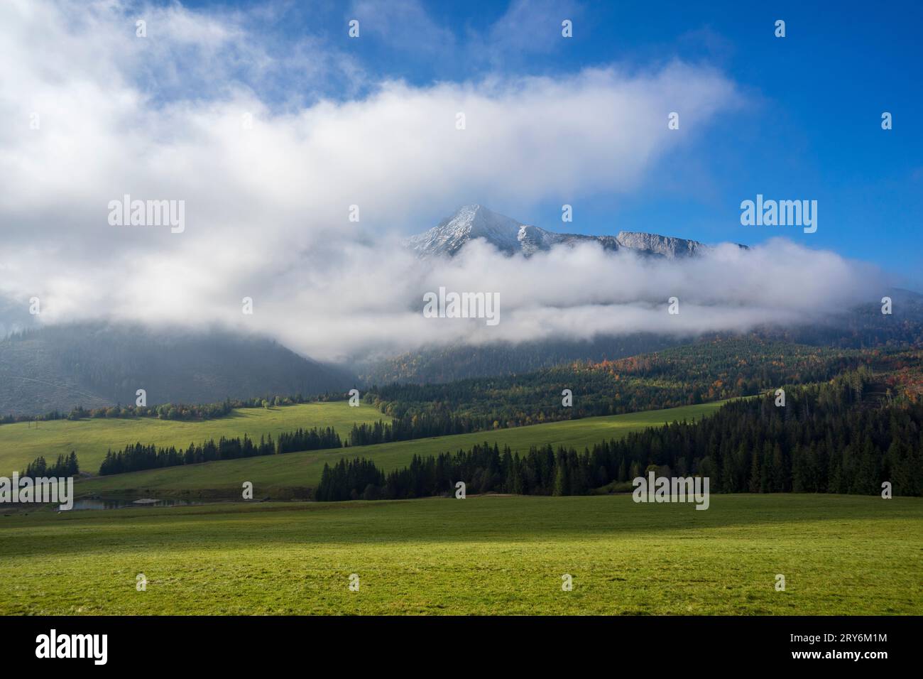 Peaks of Belianske Tatras under the clouds. Strednica, Zdiar, Slovakia ...