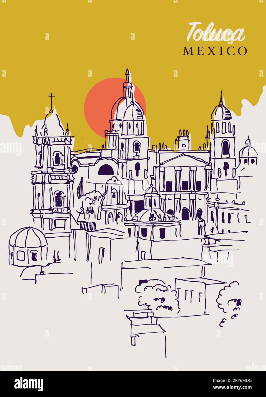 Vector hand drawn sketch illustration of Toluca city landscape in ...