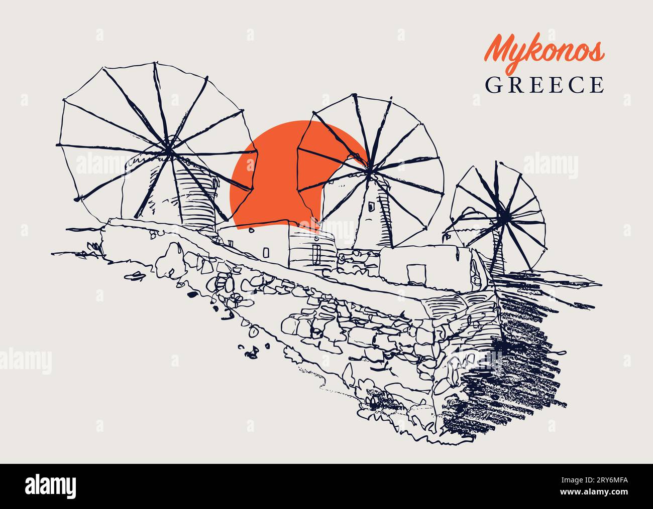 Vector hand drawn sketch illustration of the traditional Aegean ...