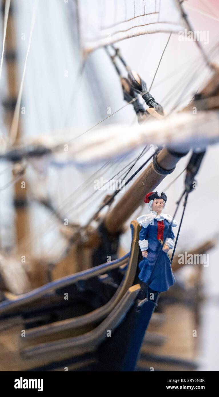 29 September 2023, Saxony, Leipzig: An elaborately crafted model ship ...