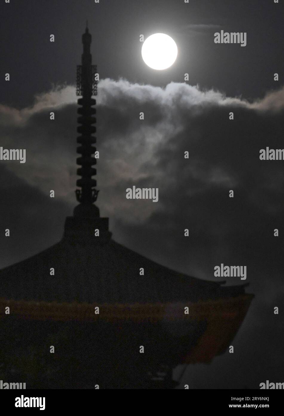 The mid-autumn full moon is observed near Ikegami Honmonji temple in ...