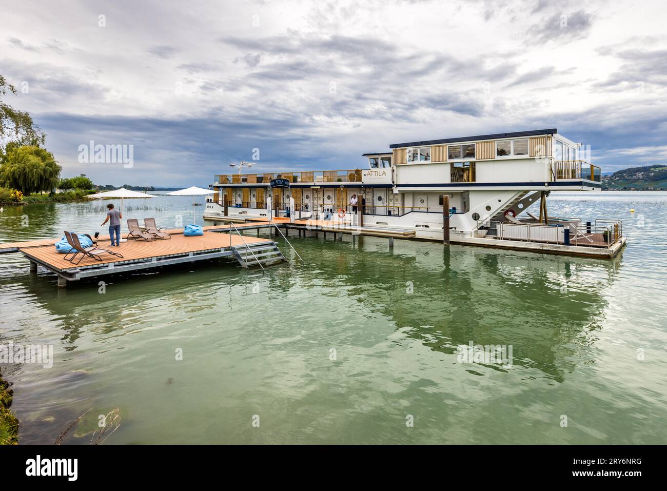 Hotel ship on Lake Murten. Muntelier, Switzerland Stock Photo - Alamy