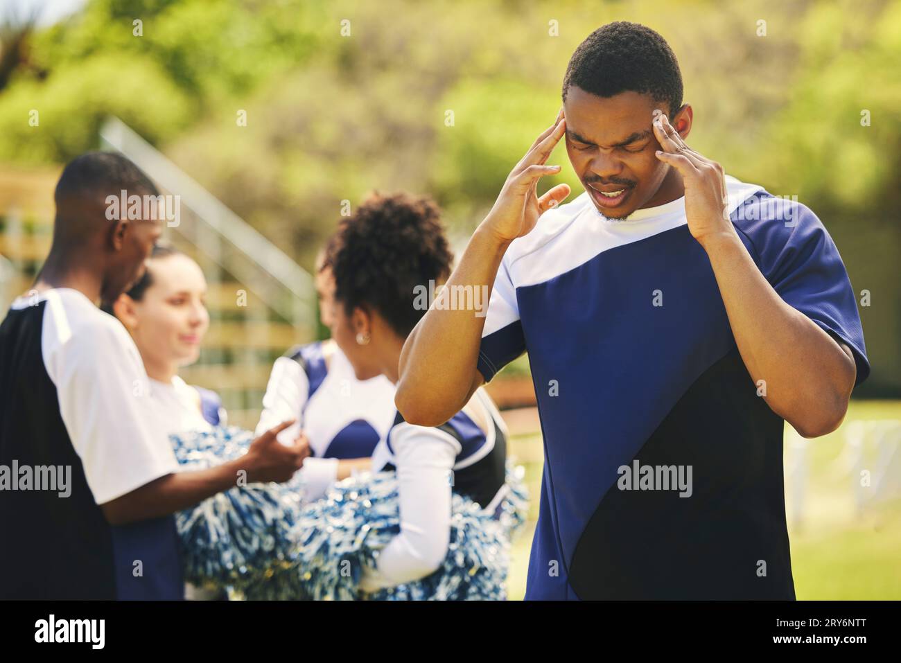 Cheerleader, fitness injury and man headache from sport, training and ...