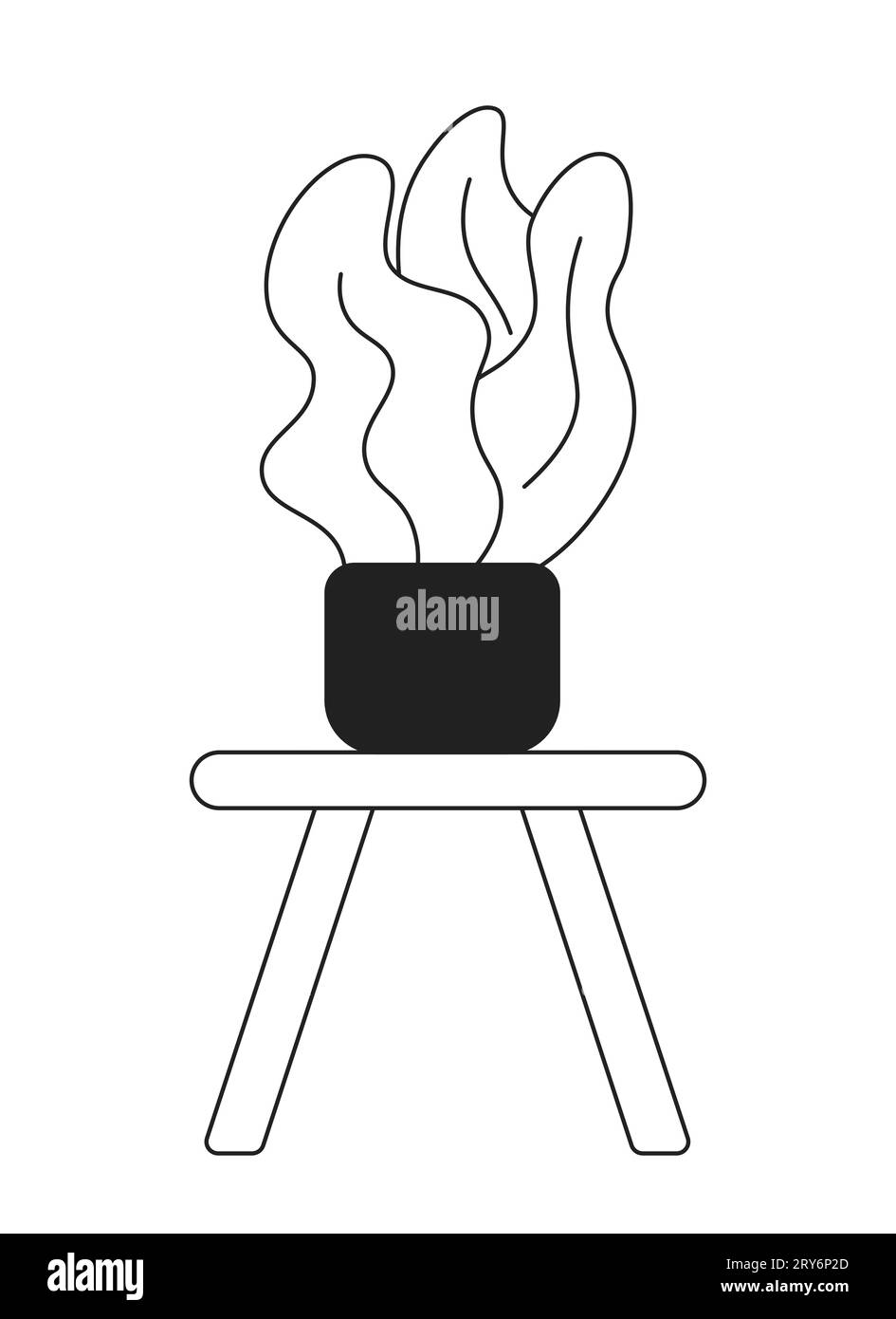 Houseplant standing on coffee table black and white 2D cartoon object ...