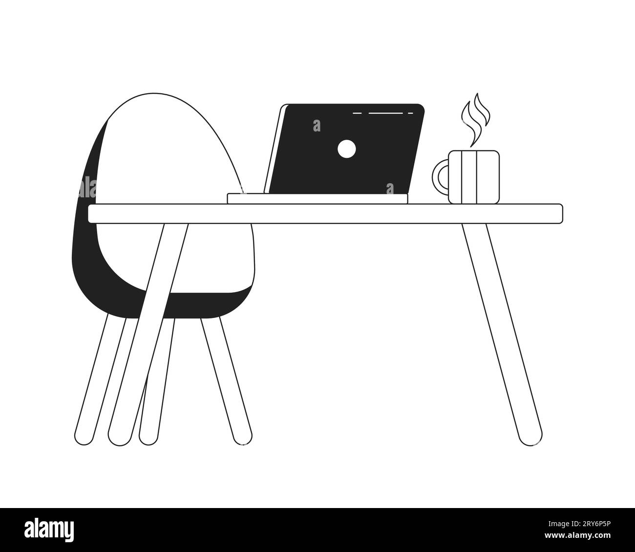 Office desk laptop with mug black and white 2D cartoon object Stock ...