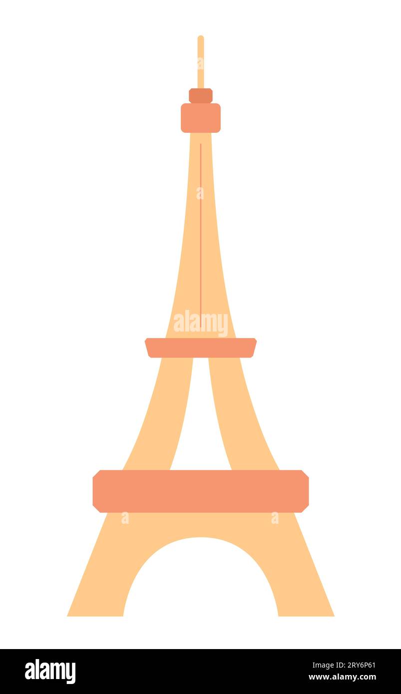 Paris Eiffel tower silhouette black and white 2D cartoon object Stock ...