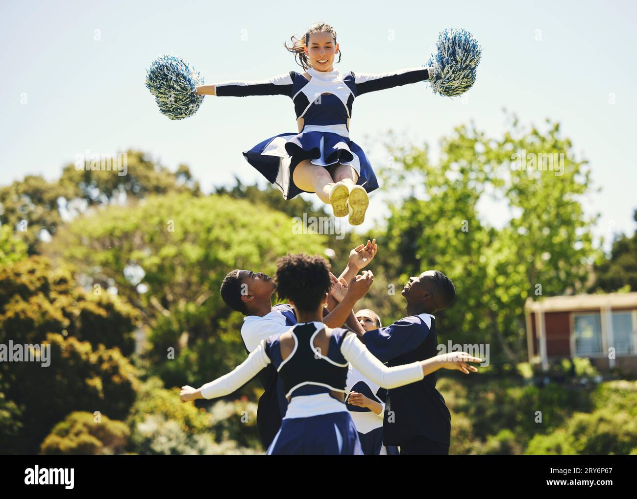 Group students jumping in sports hi-res stock photography and images ...