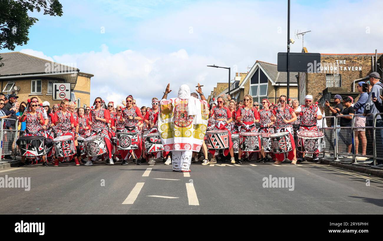 The Batalan drummers, first band of the parade at Notting Hill Carnival ...