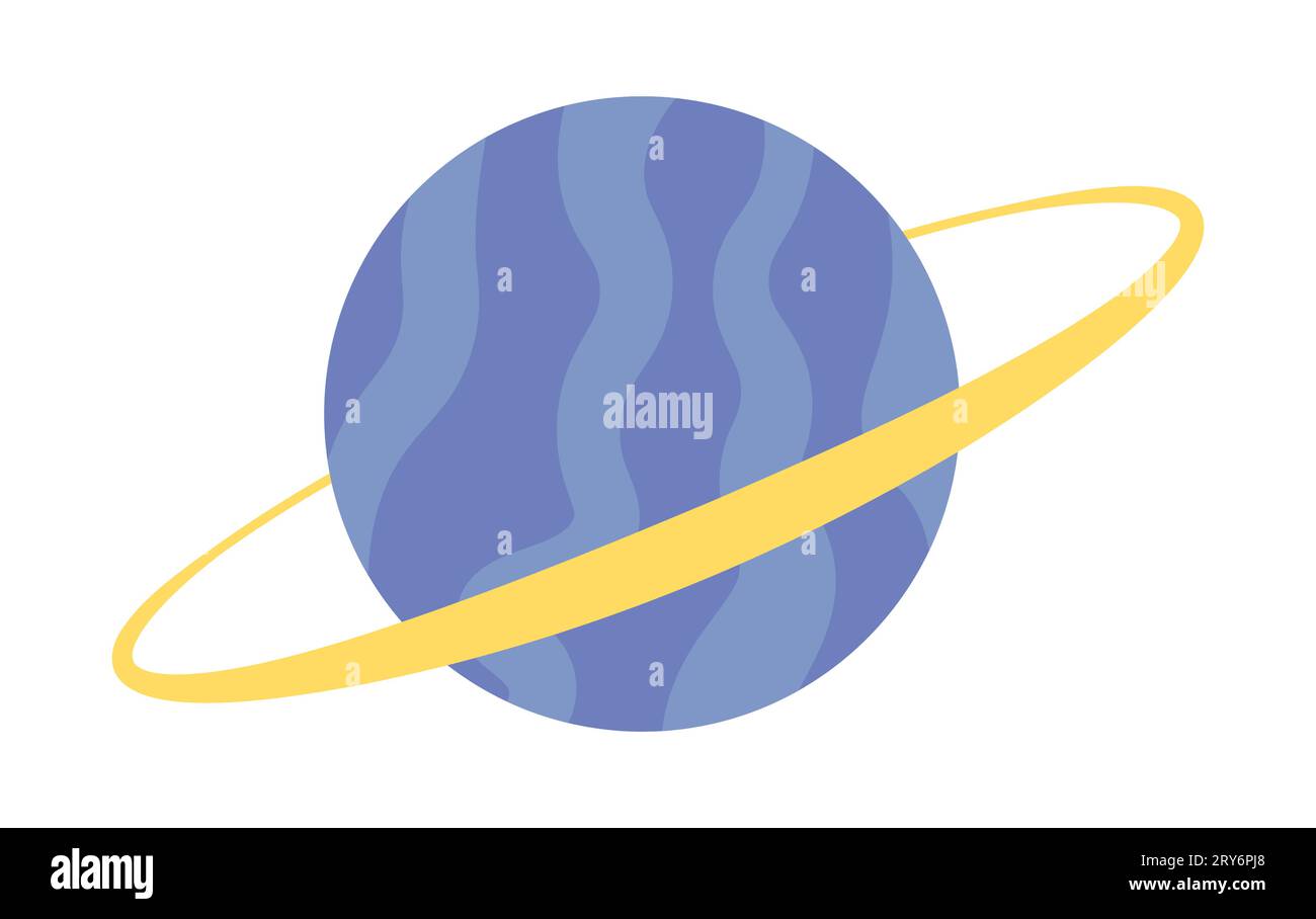 Striped planet sphere with ring 2D cartoon object Stock Vector Image ...