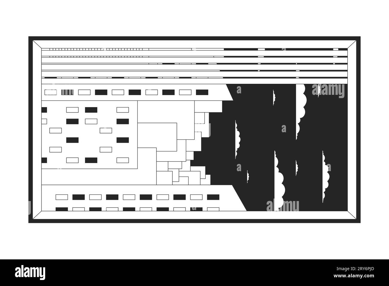 Skyscrapers evening window turned 90 degrees black and white cartoon ...