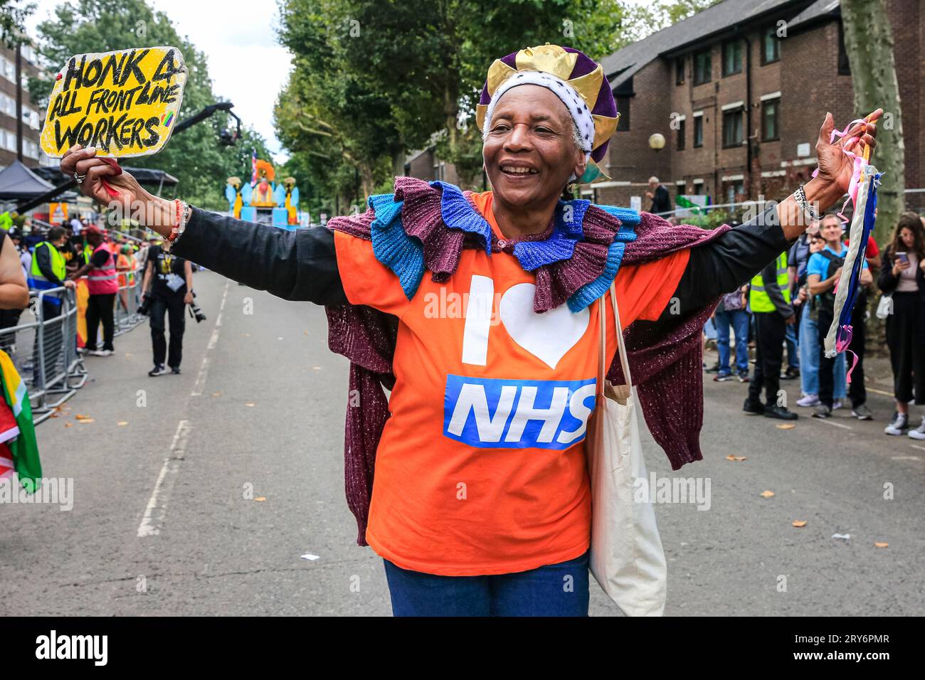 An NHS supporter in the Notting Hill Carnival Parade, London, England ...