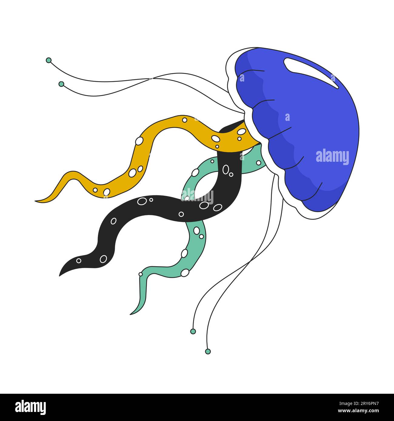 Underwater jellyfish floating 2D linear cartoon object Stock Vector ...