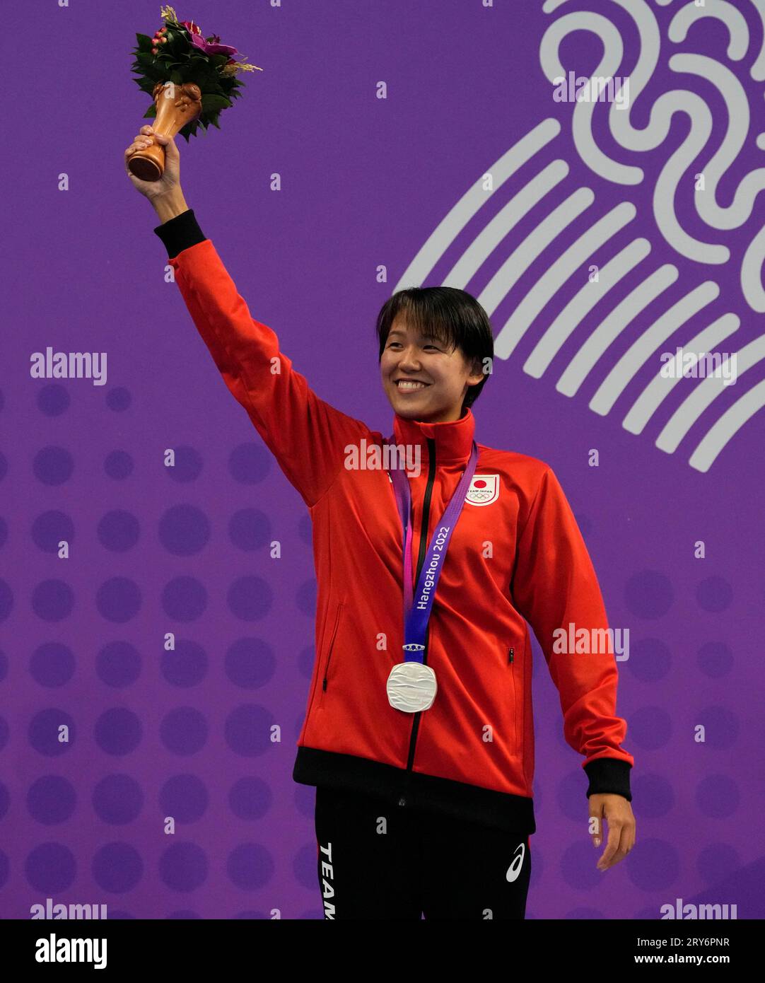 Silver medallist Japan's Waka Kobori celebrates during the medal ...