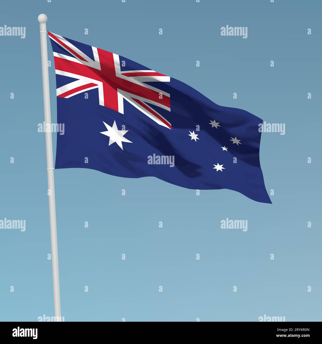 Waving flag of Australia on flagpole. Template for independence day ...