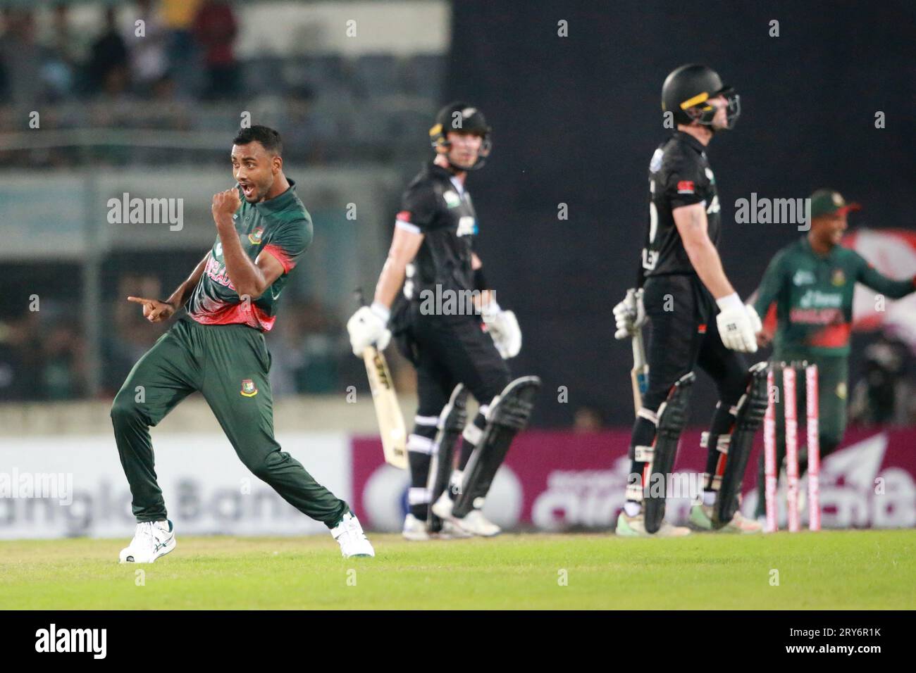 Bangladeshi pace bowler Shariful Islam celebrates during the Bangladesh ...