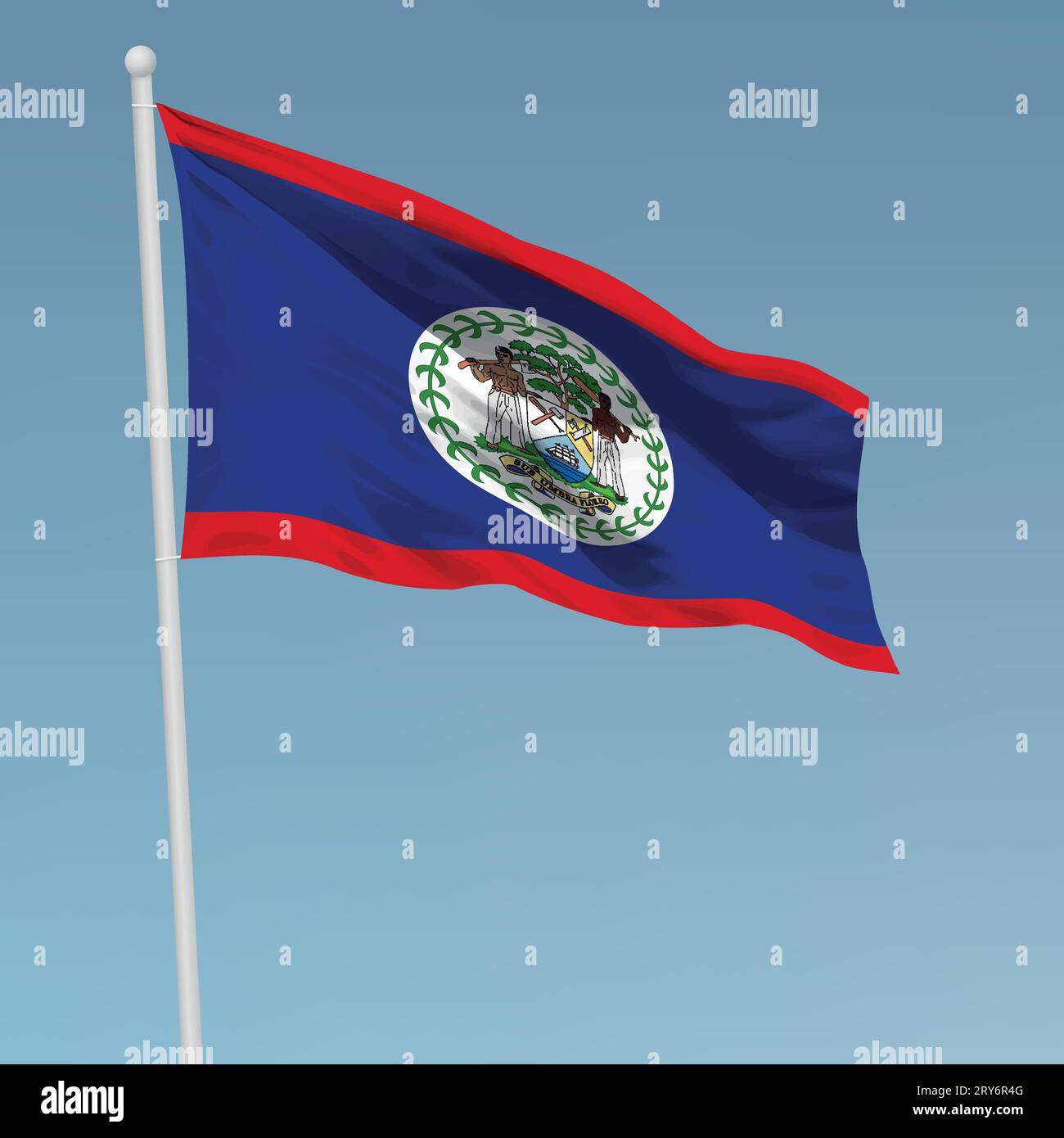 Waving flag of Belize on flagpole. Template for independence day poster ...