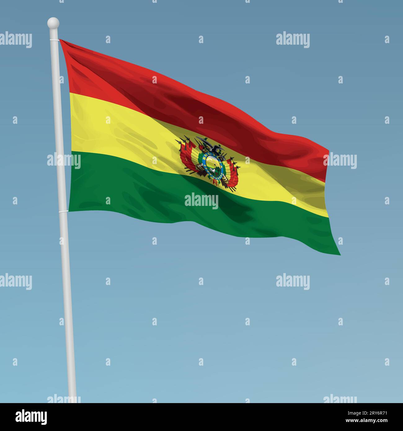 Waving flag of Bolivia on flagpole. Template for independence day ...