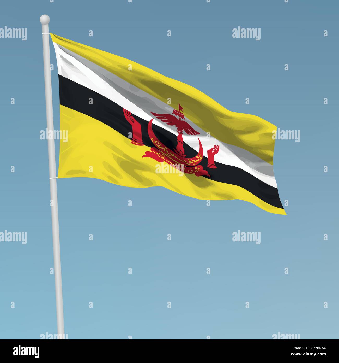 Waving flag of Brunei on flagpole. Template for independence day poster ...