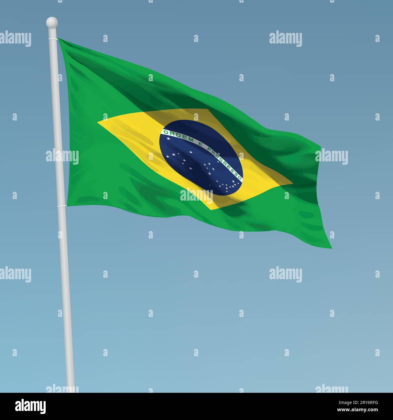 Waving flag of Brazil on flagpole. Template for independence day poster ...