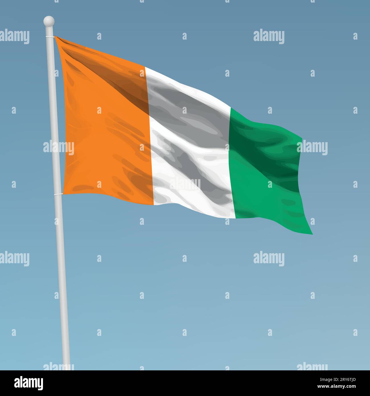 Waving flag of Ivory Coast on flagpole. Template for independence day ...