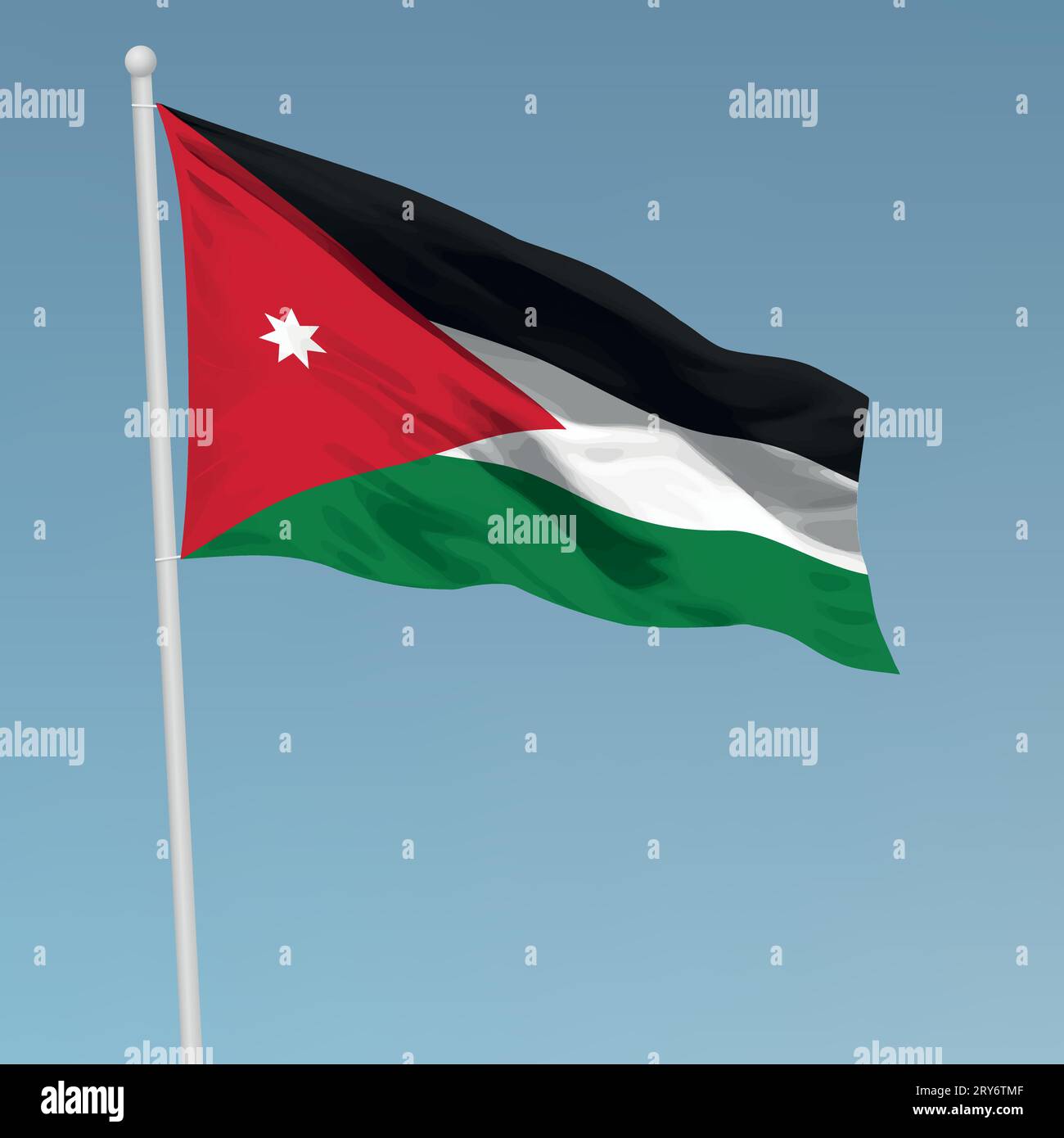 Waving flag of Jordan on flagpole. Template for independence day poster ...