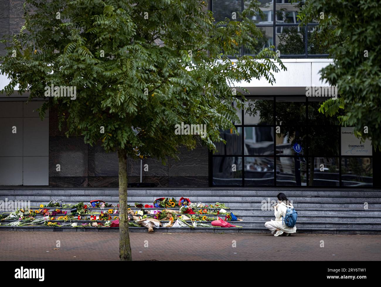 ROTTERDAM - Flowers on the sidewalk of the Erasmus MC, a day after two ...