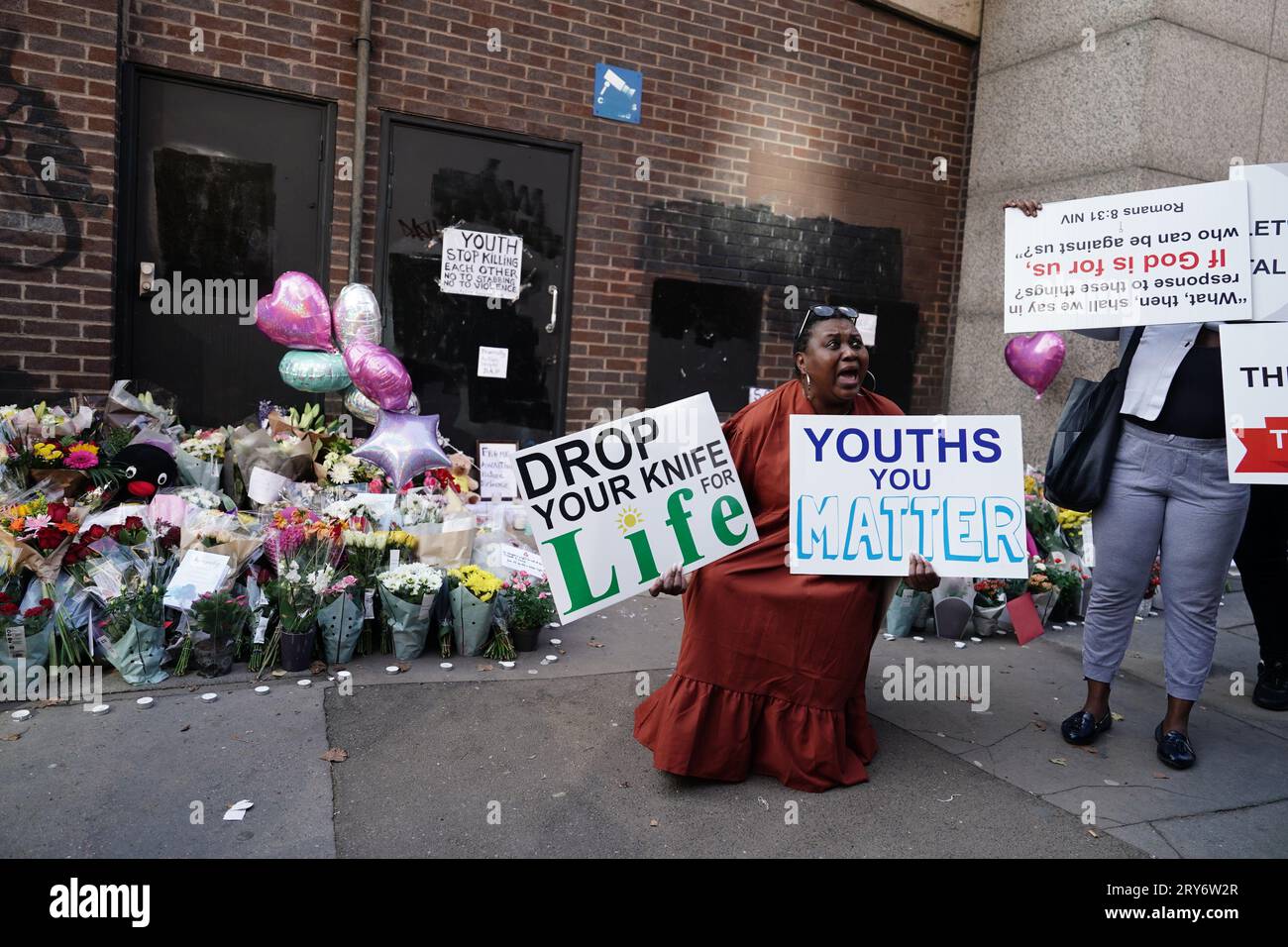 People protesting against knife crime at the scene in Croydon, south ...